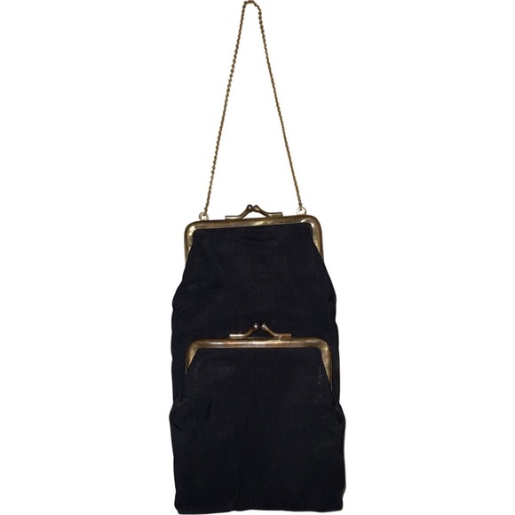 Ingber | Bags | Vintage 96s Ingber Handbagcoin Purse Black Satin Kiss ...